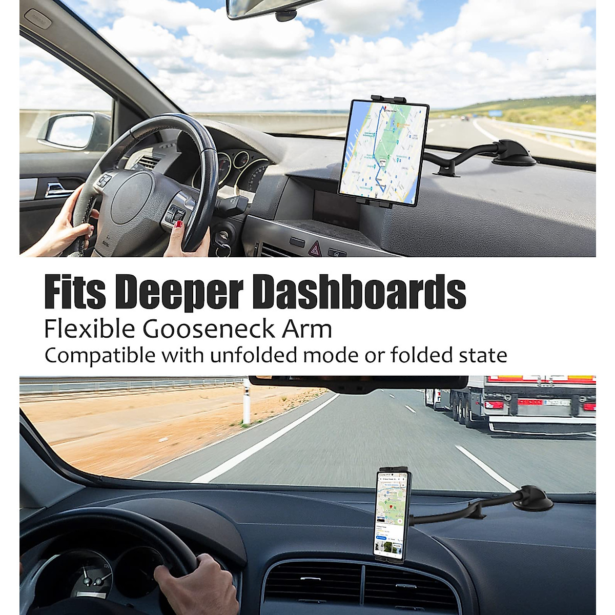 Charchendo Car Dashboard Phone Mount for Samsung Galaxy Z Fold, Windshield Tablet Holder with Suction Cup Compatible with Samsung Galaxy Z Flip 3 4, Z Fold 3 4, iPad Pro Air Mini and 4-12.9'' Devices