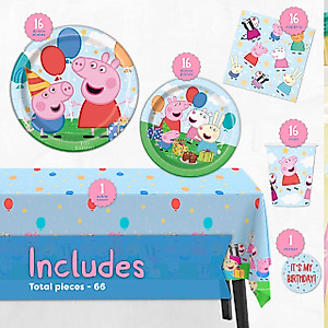Peppa Pig Birthday Party Supplies, Peppa Pig Party Supplies and Decorations for 16 Guests, With Table Cover, Plates, Napkins, Cups and Sticker