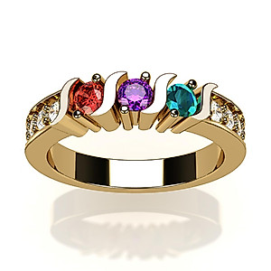 Central Diamond Center S-Bar W/Sides Mother's Ring 1 to 6 Simulated Birthstones - 10k Yellow Gold - Size 6.5