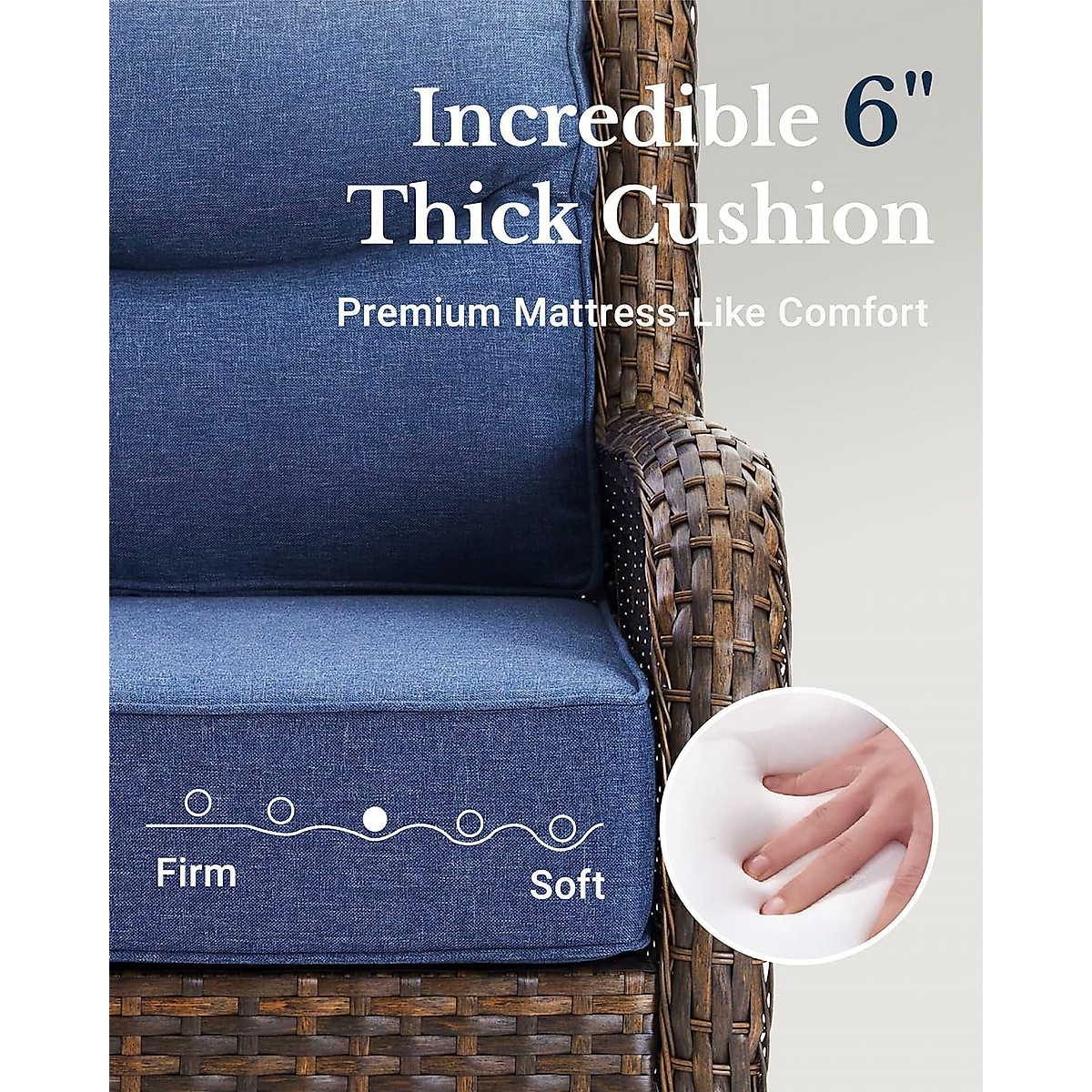 HILLGA Luxury High Back Outdoor Swivel Rocker Patio Chairs Set of 2, with 6-Inch Thick Cushions and Side Table, Ideal for Porch, Poolside, Deck, and Yard in Blue (PRO Version 2.0)