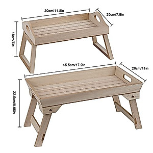 TRSPCWR 2 Pack Bed Tray Table Breakfast Trays with Foldable Legs, Wood Food Dinner Serving Tray for Bedroom, Hospital, Home, Used As Laptop Desk Snack Tray