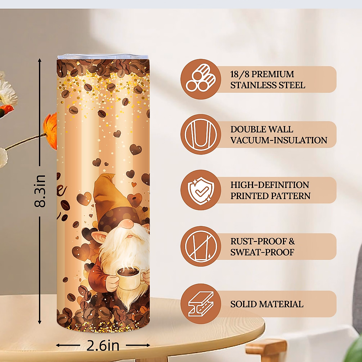 MoYueno Elf Coffee tumbler gift, Slim Gnome Tumbler with Lid & Straw & Brush, Elf Coffee Mugs for coffee Lovers, Elf Coffee Gift for Birthday, 20 Oz