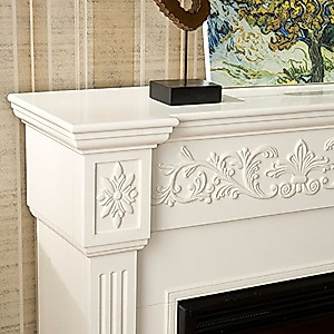 SEI Furniture Calvert Electric Carved Floral Trim Fireplace, Ivory (FA9279E)