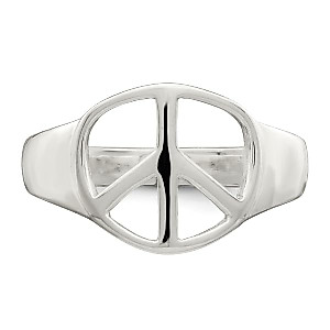 925 Sterling Silver Peace Sign Inspirational Symbol Ring Size 8