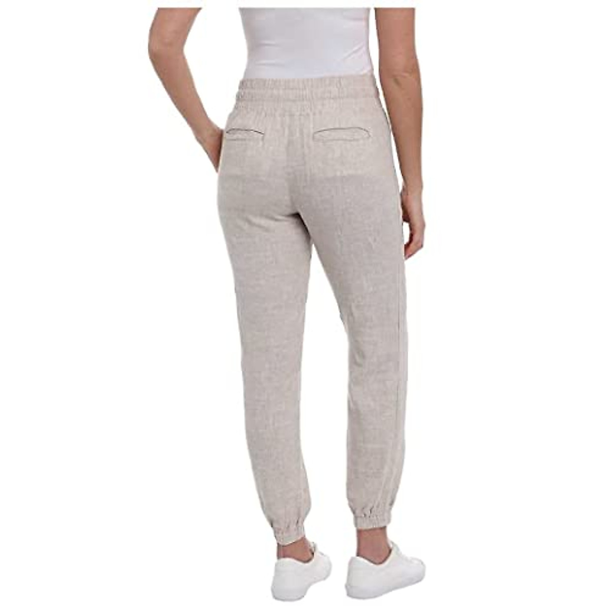 Brigg Women's Linen Blend Relaxed Fit Jogger Sweatpants Yoga Trouser Pants (X-Large, Tan)