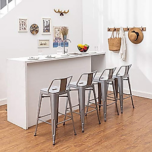 Tongli Metal Bar Stools Set of 4 Barstools Counter Height Bar Stools with Back Industrial Bar Stool Indoor Counter Stool Kitchen Island Stools Modern Bar Chair 26inch Silver