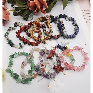 SAMOCO 20 PCS Natural Gemstone Bracelets Chakra Crystal Irregular Chips Beads Stretch Bracelets for Women Align Chakras Promote Communication