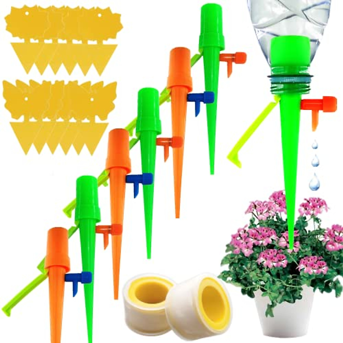 【Upgrade】 Self Watering Spikes, 12Pack Plant Water Stakes + 12Pack Flower Papers Automatic Drip Irrigation System Adjustable Valve Switch Device Garden Plants Indoor Outdoor Home Vacation Use NSWXZDS