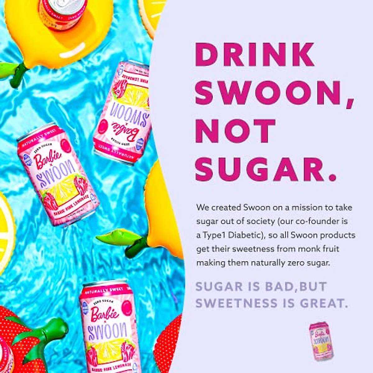 Swoon Barbie™ Pink Lemonade - Sugar Free Lemonade Low Carb, Paleo-Friendly, Gluten-Free Keto Drink - Strawberry Lemonade Made with 100% Natural Lemon Juice Concentrate - 12 Fl Oz (Pack of 12)