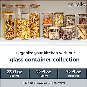 Crutello Glass Food Storage Containers with Bamboo Lids, 6 Pack - Three 26 Fluid oz and Three 23 Fluid oz Airtight Clear Kitchen Organization Canisters is an Family-Owned American Brand