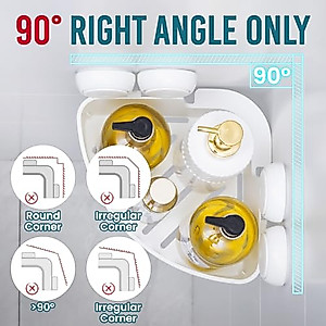 TAILI Corner Shower Caddy with Suction Cups, Wall Mounted Shower Organizer Plastic Shower Rack for Small Bathrooms, Kitchen, Removable Drill-Free Heavy Duty Shower Shelf Shower Basket, White