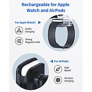 JOYVEVA 3 in 1 Wireless Car Charger for iPhone/Apple Watch/AirPods, Auto-Clamping Car Charging Mount, Car Phone Holder Charger for iPhone14/13/12/11/X/8, Apple Watch 8/7/6/5/4/3/2/SE, AirPods Pro 2/2