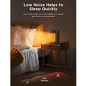 1500W Small Space Heater, Electric Heaters for Indoor Use, PTC Ceramic Space Heater with Adjustable Thermostat, Portable Space Heater for Bedroom and Office Desk Use, 3 Modes, Safety Quiet Heating