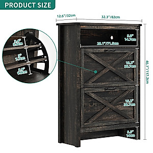 YITAHOME Shoe Cabinet with 2 Flip Drawers, Entryway Shoe Storage Cabinet with Open Shelves and Led Light, Free Standing Hidden Shoe Rack Organizer for Entryway/Hallway/Closet, Dark Rustic Oak