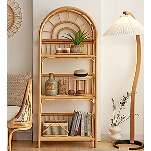 EESHHA Bookcase 4-Tier Arched Bookshelf, Rattan Tall Open Bookcase Storage Shelves, Wood Metal Freestanding Display Rack, Home Decor for Bedroom, Living Room