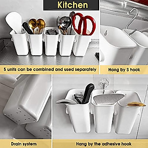 bystie Hanging Refrigerator Organizer, Desk Organization,Kitchen Storage & Bathroom Organizer, Makeup Organizer,Combinable 5 Pieces with Drain System, Stainless&Adhesive Hooks Included, BPA-free,White