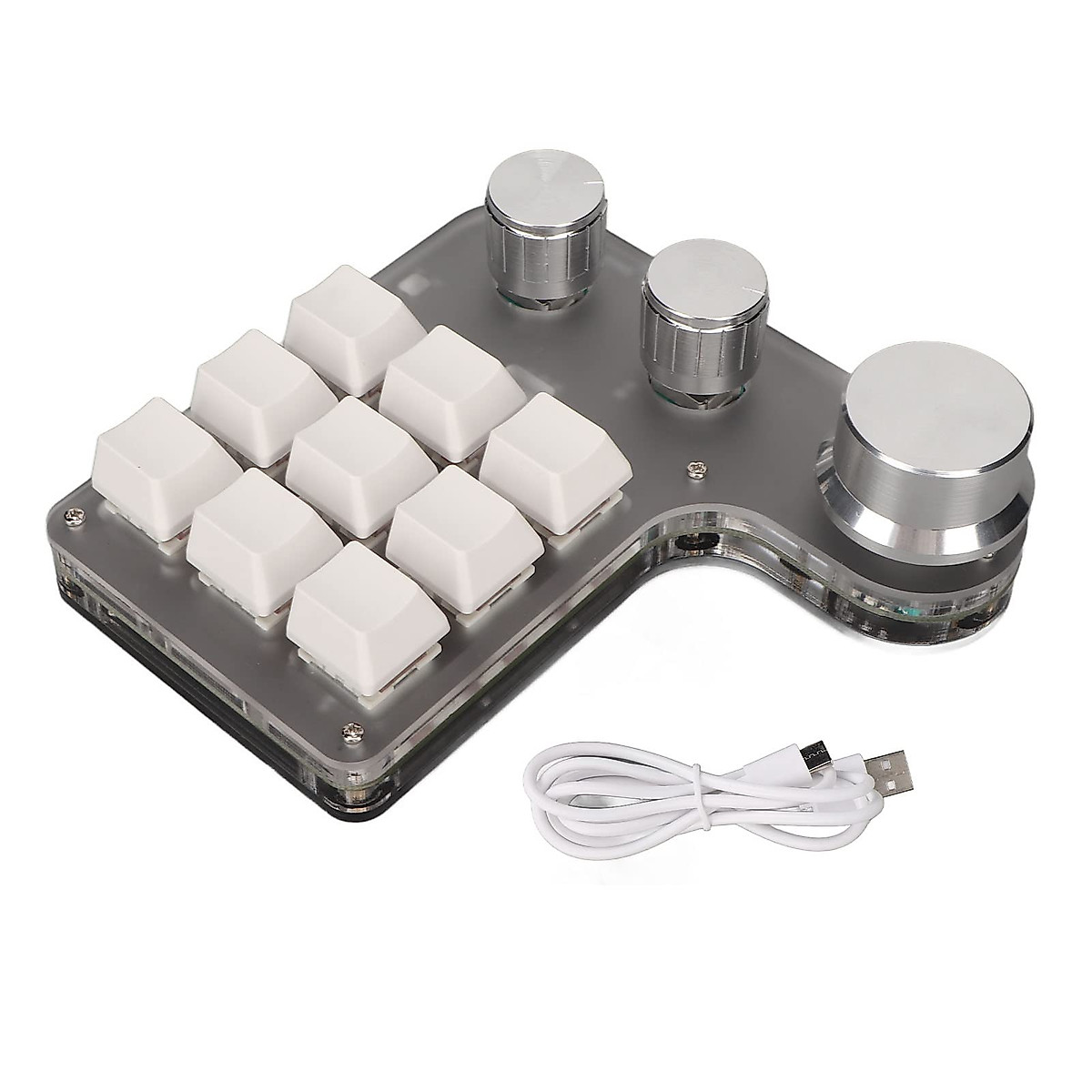 TOPINCN Mini Gaming Keyboard, 9 Keys 3 Buttons Mini Custom Keyboard for Video Editing (White)