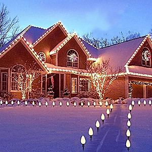 C9 Christmas LED Pinecone Pathway Stakes Lights, 2 Pack 7Ft Connectable String Lights with 8 Pinecone Driveway Markers Lights, Xmas Decorations Pathway Lights for Outdoor Garden Patio Walkway
