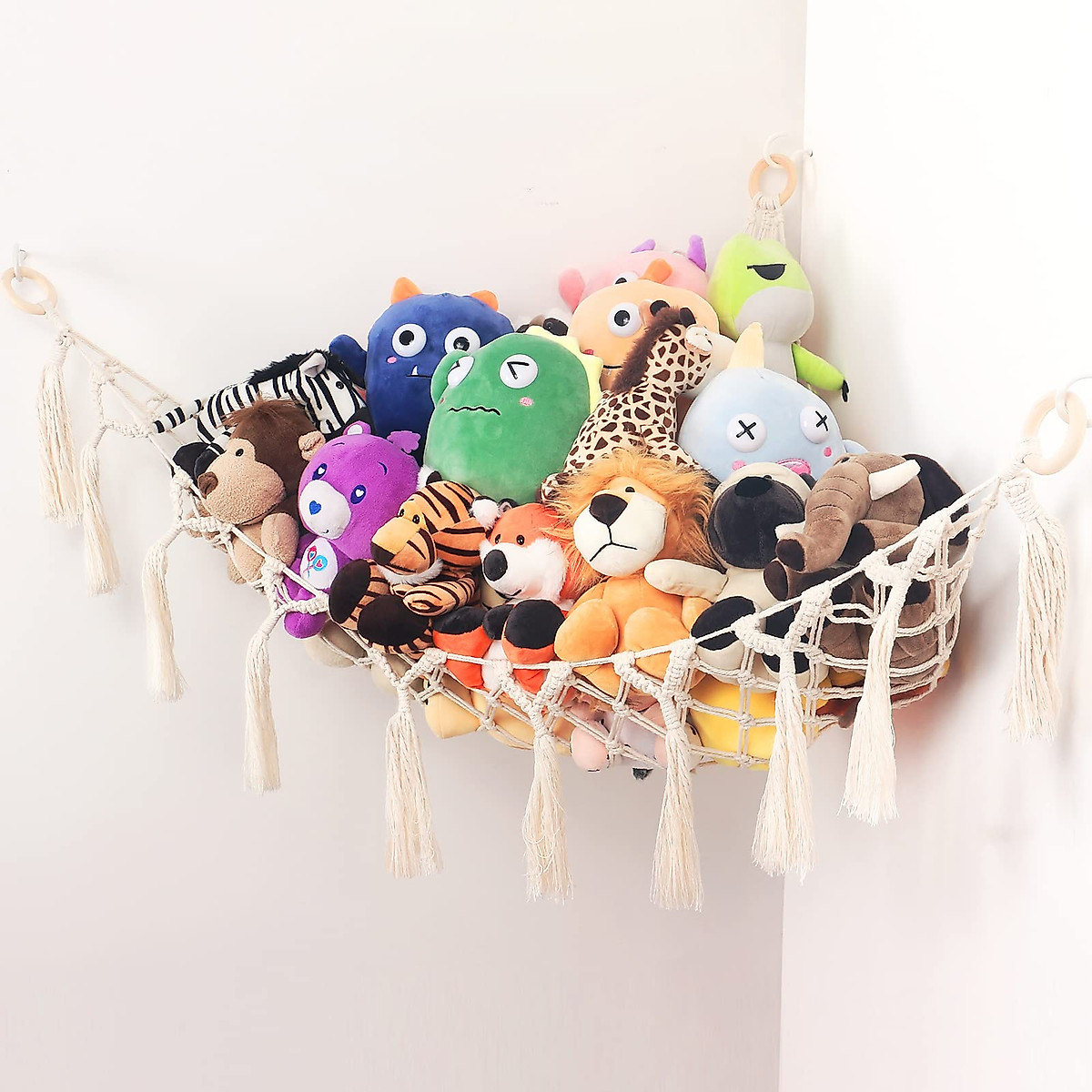KIDDI MIDY Stuffed Animal Hammock, Macrame Toy Net Storage Hanging Organizer for Kids Bedroom, Playroom, Nursery Room, Corner Plush Toys Net Holder Boho Decor