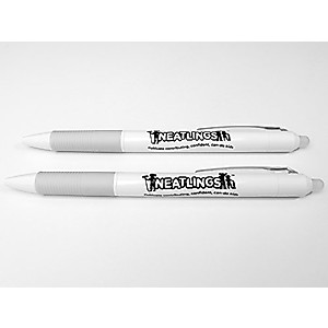 NEATLINGS Erasable Clicker Pen White Barrel, Grey Trim, Black Ink, Set of 2