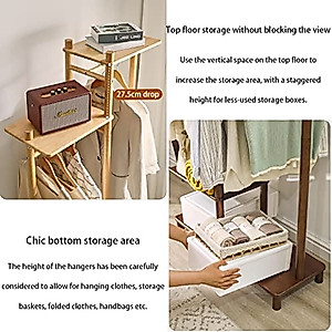 Free Standing Garment Rack with top Shelf and Shoe Clothing Storage Organizer Shelves Wardrobe Closet Organizer 100% natura rubber wood Garment Coat Hanging Heavy Duty Rack for Entryway Bed Room
