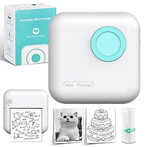 Mini Printer M2, Wireless Label Printer with White Roll Papers, Portable Inkless Sticker Maker, Portable Receipt Printer for Scrapbook Notes Lists Photo Journal Memo Label (Blue)