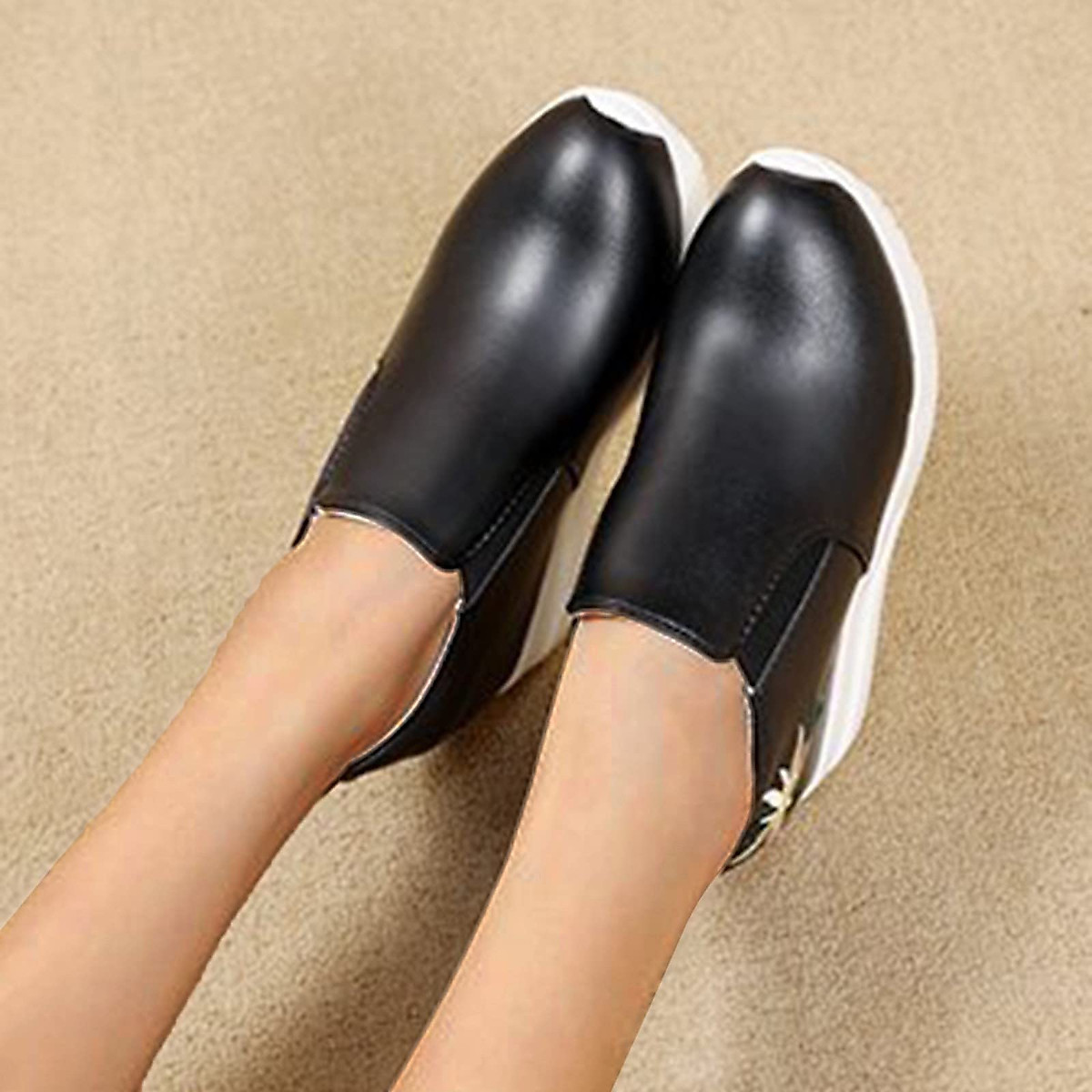 NONGJXCR Womens Casual Shoes Sneakers Fashion Women's Slip-on Casual Heel Wedges Leisure Breathable Shoes Outdoor Women's Casual Shoes Blue and Black Casual Shoes