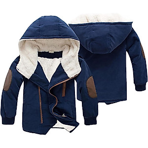EISHOW Clearance Kids Boys Warm Thick Jackets Hooded Cotton Fleece Parka Coat Children Winter Zipper Outerwear (Navy, 4-5 years)