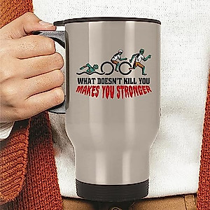 Zombie Gift Funny Athlete Training Quote for Zombie Lovers What Doesn t Kill You Makes You Stronger 14oz Steinless Steel Travel Mug