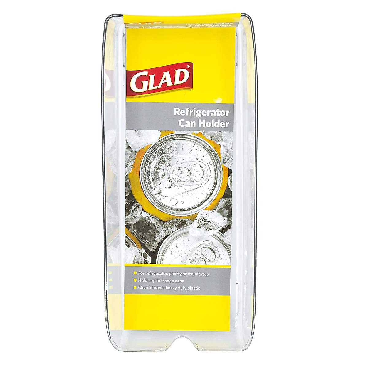 Glad Plastic Refrigerator Organizer Bin – Drink Storage and Beverage Holder for 9 Soda Pop Cans, Clear