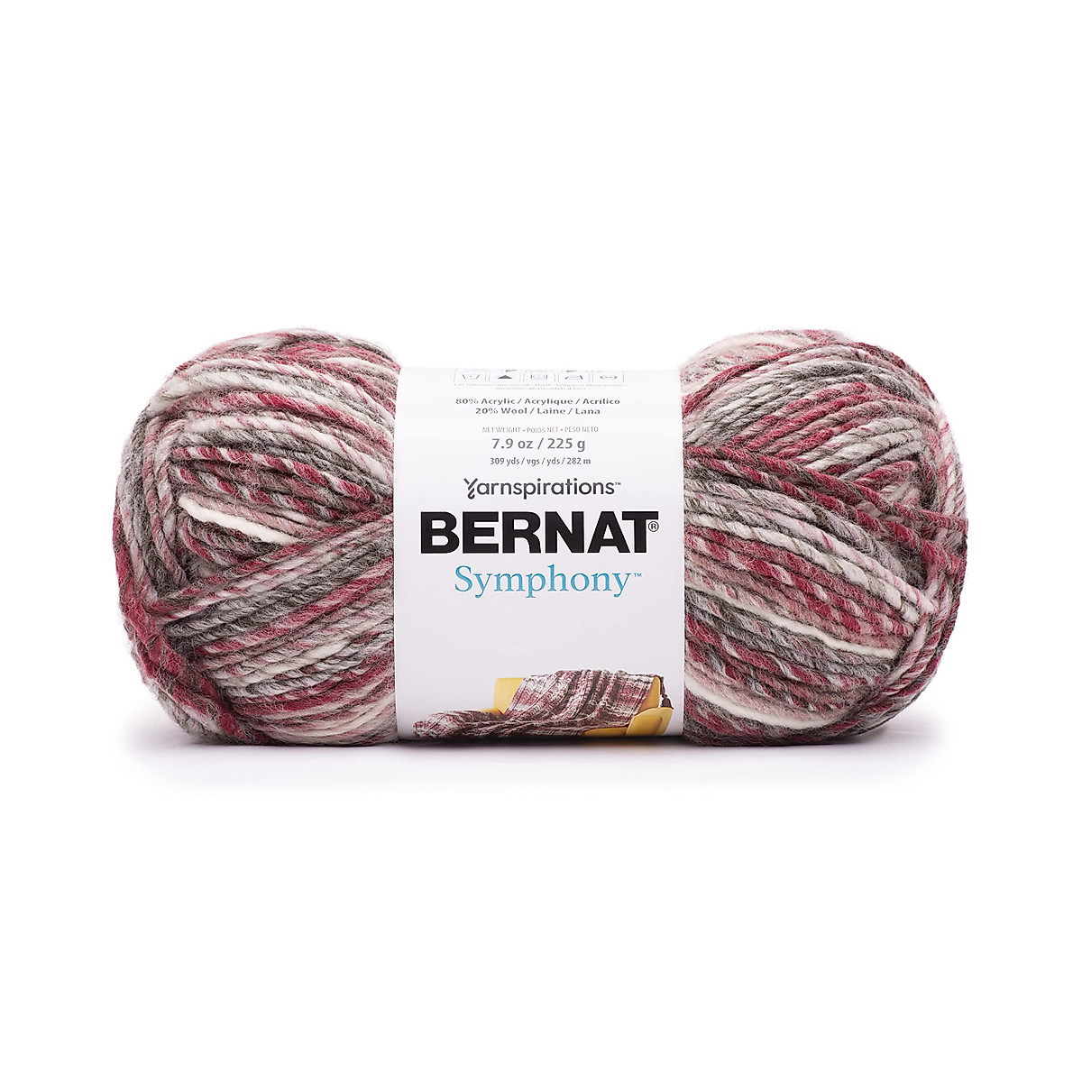 Bernat Symphony Pomegranate Punch Yarn - 2 Pack of 225g/8oz - Wool Blend - 5 Bulky - 309 Yards - Knitting/Crochet