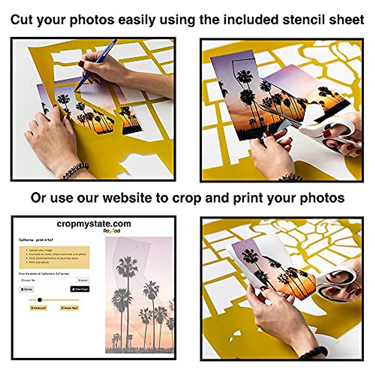 US Photo Map – 24 x 36 inch Light Watercolor United States Travel Memory Map – Personalize with Photos of the States You've Been To - Includes Cutting Stencils and Photo Cropping Website Access