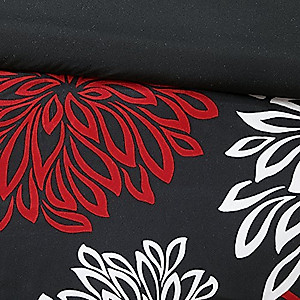 Comfort Spaces Enya Comforter Set-Modern Floral Design All Season Down Alternative Bedding, Matching Shams, Bedskirt, Decorative Pillows, Queen(90"x90"), Red/Black