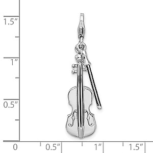 Sterling Silver Amore La Vita Rhodium-pl 3-D Violin Antiqued Bow Charm 46mm 10mm style QCC291