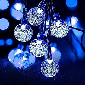 Attimit Solar String Lights Outdoor 50 Led 24 Feet Crystal Globe Lights with 8 Lighting Modes, Waterproof Solar Powered Patio Lights for Garden Yard Porch Wedding Party Decor (Blue)