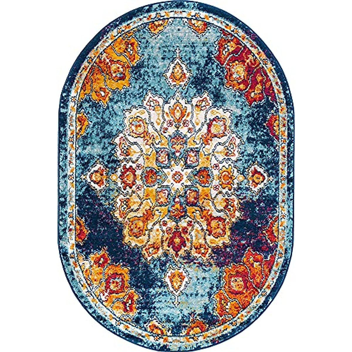 Rugs.com Parker Collection Rug – 4' X 6' Oval Multi Medium Rug Perfect for Living Rooms, Large Dining Rooms, Open Floorplans