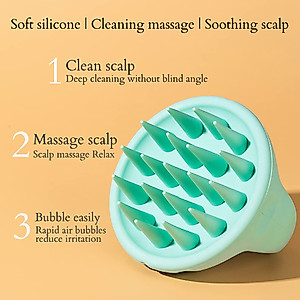 Foladion Silicone Manual Scalp Massager Exfoliator Waterproof Head Scrubber Shampoo Brush Soft and Gentle for Men Women Kids (Green(Thick Head) 1PC)
