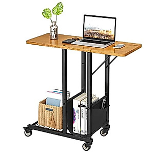 Simple Trending Side Table, C-Shape Folding Table with Wheels, Laptop Tray Table for Sofa and Bed, Living Room, Bedroom