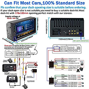 Double Din Car Stereo with Wireless Apple Carplay,Wireless Android Auto,7 inch HD Touch Screen Car Radio with Bluetooth, Car Audio Receiver with Backup Camera,Mirror Link,FM/USB/AUX/TF/Subwoofer