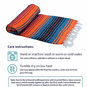 La Montana Mexican Blankets and Throws, 4 Pack, 74"x50" - Made in Mexico, Lightweight Yoga Blanket for Schools, Studios, Outdoors, Camping, Picnic, Decor - Machine Washable, Turquoise/Coral/Orange