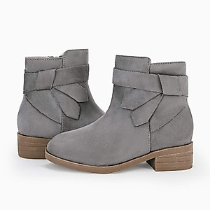 PiePieBuy Kids Girls Tie Knot Ankle Boots Chunky Low Block Heel Chelsea Dress Booties Winter Shoes With Zipper,Grey, Size 13 Little Kid
