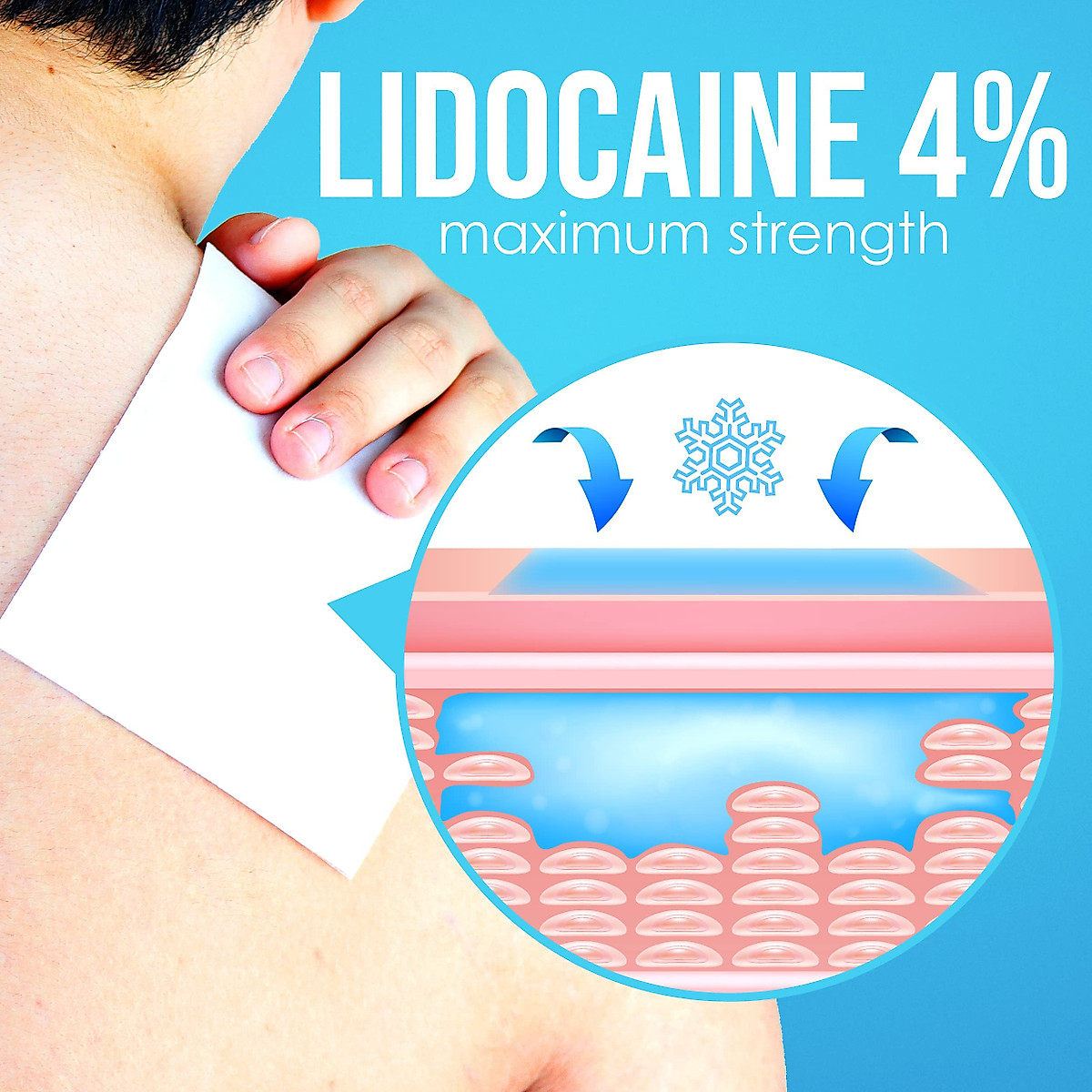 JJ CARE Lidocaine Patches (Pack of 6), 4% Lidocaine Patches Maximum Strength, 4"x5.5" Lidocaine Back Pain Relief Patches for Fast Numbing of Aches, Back, Neck, Muscle Soreness, Lasting Up to 12Hrs