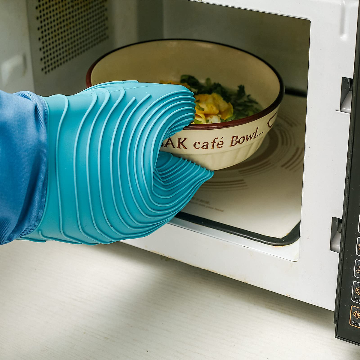 Oven Mitts with Extra Long Cuff and Comfort Lining，Oven Mitts with Quilted Liner， Heat Resistant Flexible Oven Mitt for Kitchen Baking Cooking，Machine Washable，1 Pair，13.5 Inch,Blue.