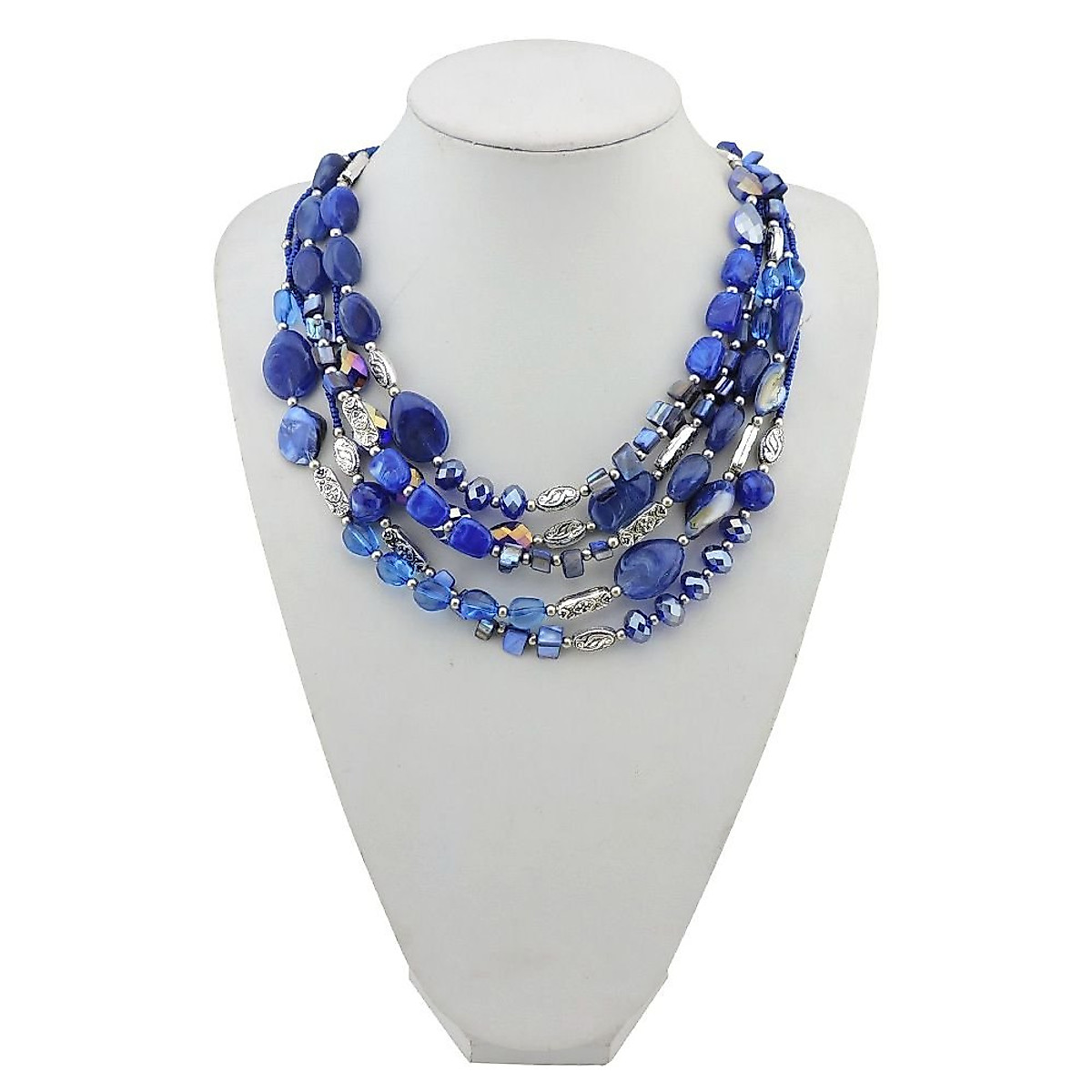 Bocar Multi Layer 5 Strand Statement Collar Beaded Necklace for Women Gift (NK-10376-blue)