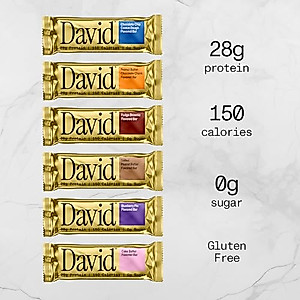 David, Protein Bar, Variety Pack, Pack of 6 Protein Bars | 28g of Protein | 150 Calories | 0g of Sugar - High Protein, Low Carb, Gluten Free Protein Bar