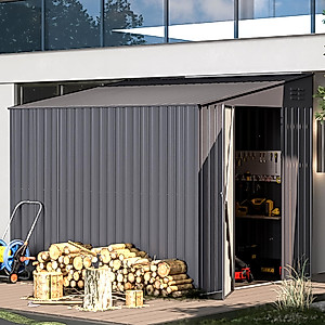 AECOJOY Shed Lean to Storage Shed, Outdoor 6' x 8' Metal Wall Side Bike Shed & Outdoor Storage, Garden Storage Cabinet for Backayrd, Patio and Outdoor Use in Dark Grey