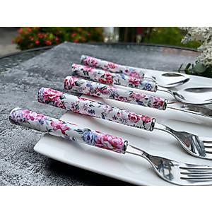 Elegant Peony Flower 20-Piece Flatware Set, Service for 4, Stainless Steel Cutlery Silverware Set for Home Wedding