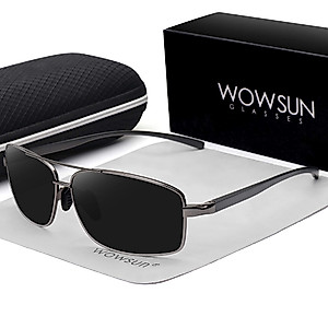 WOWSUN Polarized Sunglasses for Men UV Protection Rectangular Metal Frame Fashion Men's Sun glasses for Driving Golf