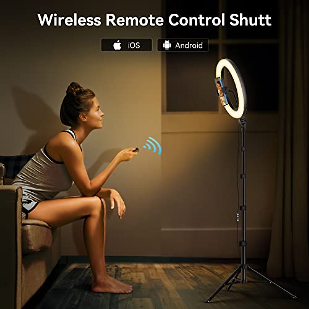 TODI 12" Ring Light with 63" extendable Tripod Stand, Selfie Ring Light with Phone Holder and Wireless Remote, 【2-in-1】 Dimmable LED Ring Light & Selfie Stick for Makeup/Live Stream/Photography