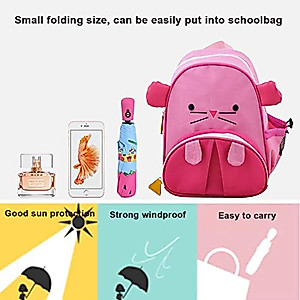 AloveTree Kids Folding Umbrella Automatic Open Cartoon Travel Umbrella Compact Windproof for Girls Boys